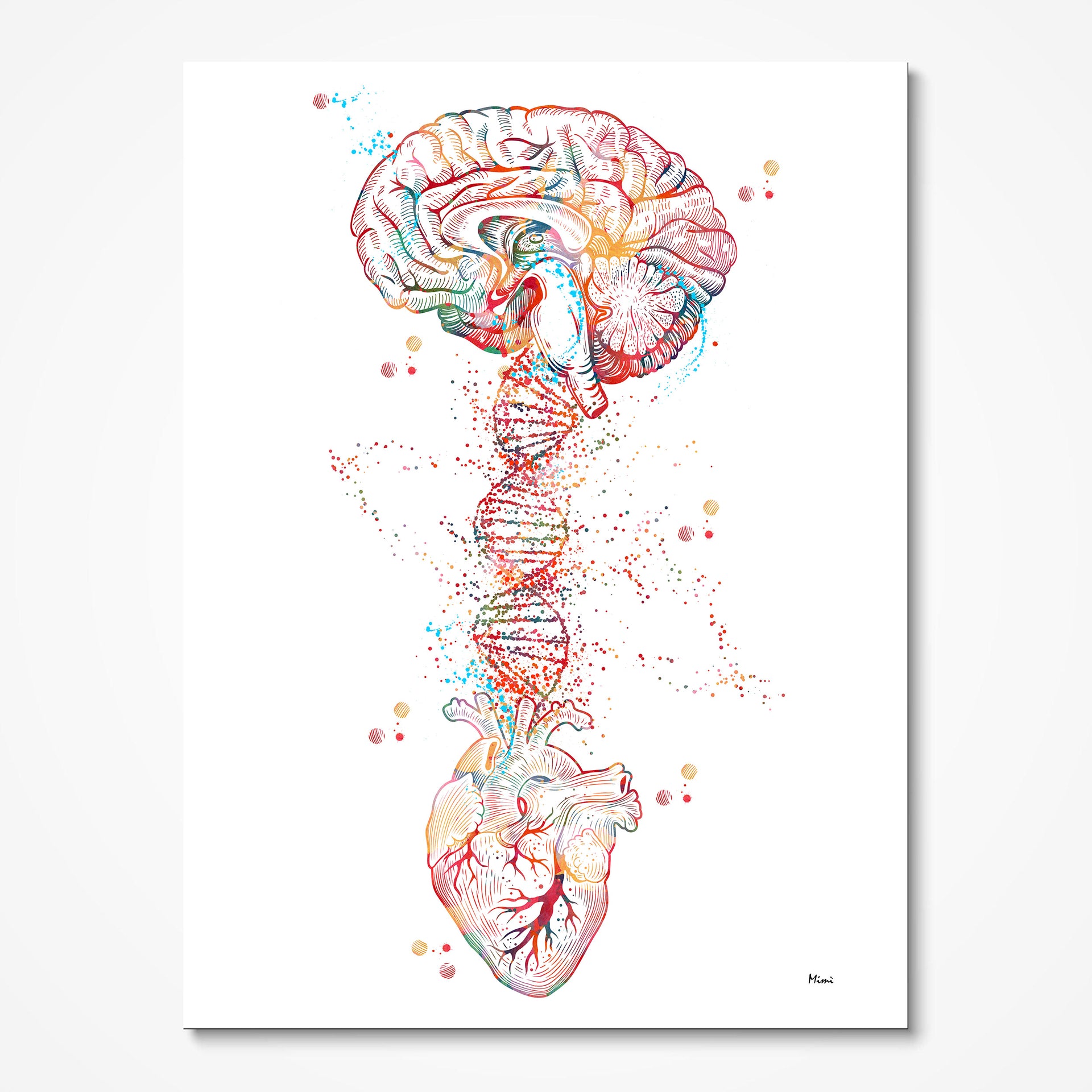 Brain Heart DNA Print Abstract Science Art Watercolor Print ...