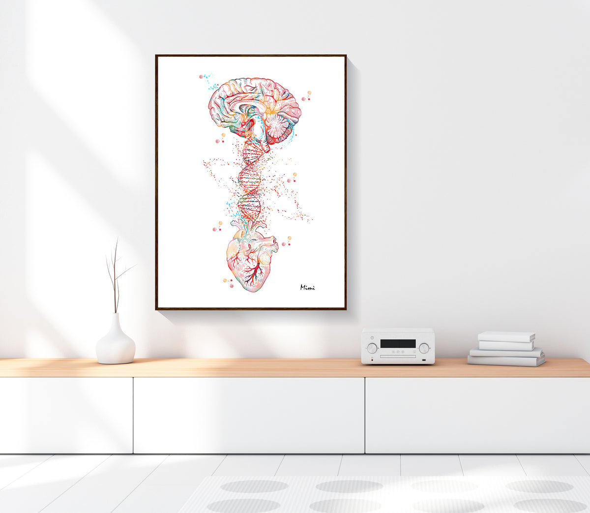 Brain Heart DNA Print Abstract Science Art Watercolor Print ...